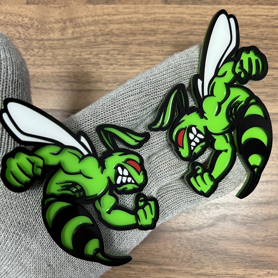 Hornet Badges Emblem BEE SWOLE Lime Green Red Eye ,(2) BADGES, Fender ...