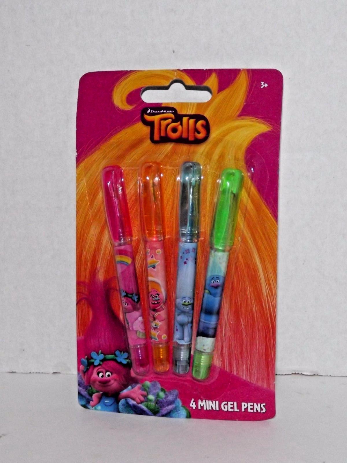 Dreamworks Trolls Movie Lot 2 Erasers 4 Mini Gel Pens 1 6 - Color Pen ...