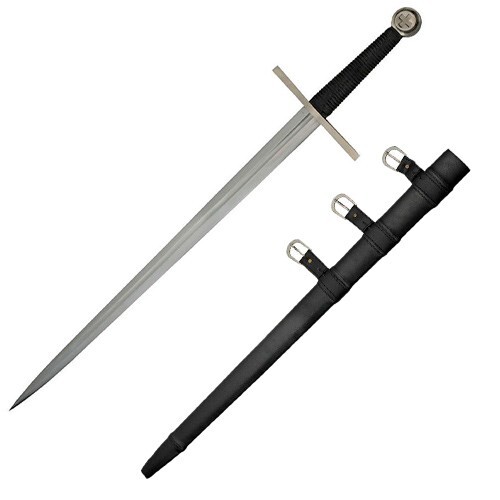 Battle Tested Two Hand Sword 31.5" Carbon Steel Blade Grooved Polymer ...
