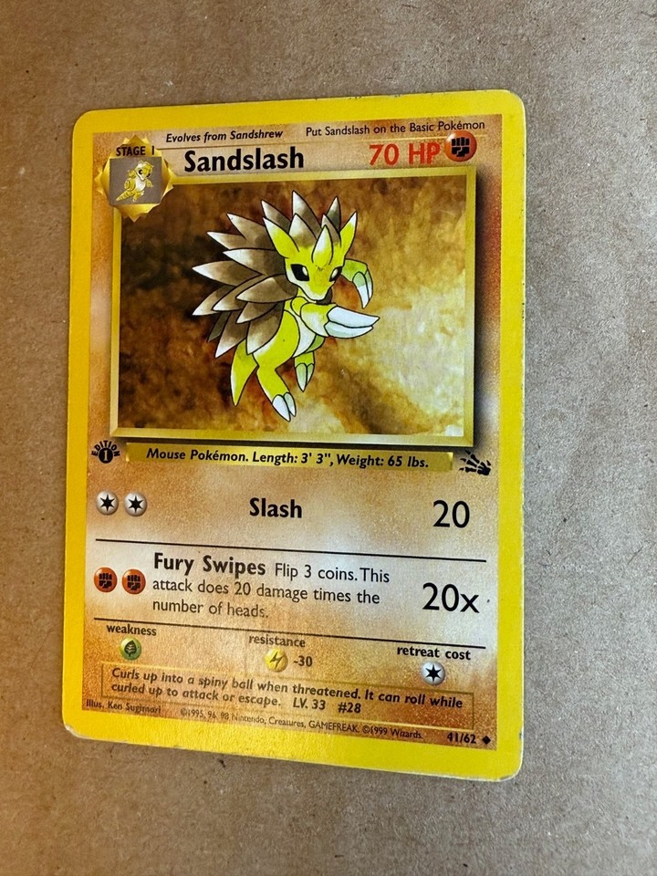 4 Fossil 1st Edition Pokémon Cards Sandslash 41 Seadra 42 Tentacruel 44 ...