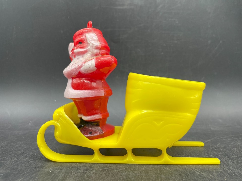 Vintage Rosbro Rosen Christmas Hard Plastic Santa in Yellow Sled Candy ...