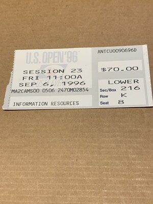 1996 US OPEN TENNIS TICKET STUB SEPT 6 DAY SESSION 23. FLUSHING, QUEENS ...