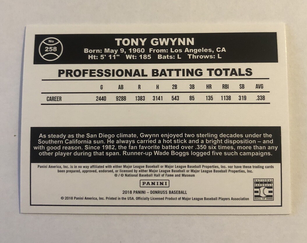 Tony Gwynn 2018 Donruss Retro #258 SD Padres HOF | eBay