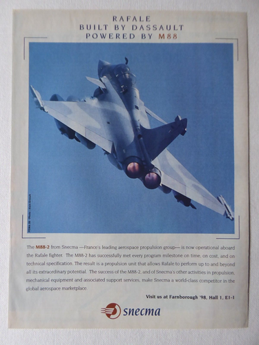 9/1998 PUB SNECMA MOTEUR AVIATION M88-2 ENGINE DASSAULT RAFALE ORIGINAL ...