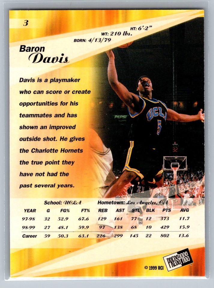 1999 Press Pass SE Basketball #3 Baron Davis UCLA Bruins | eBay
