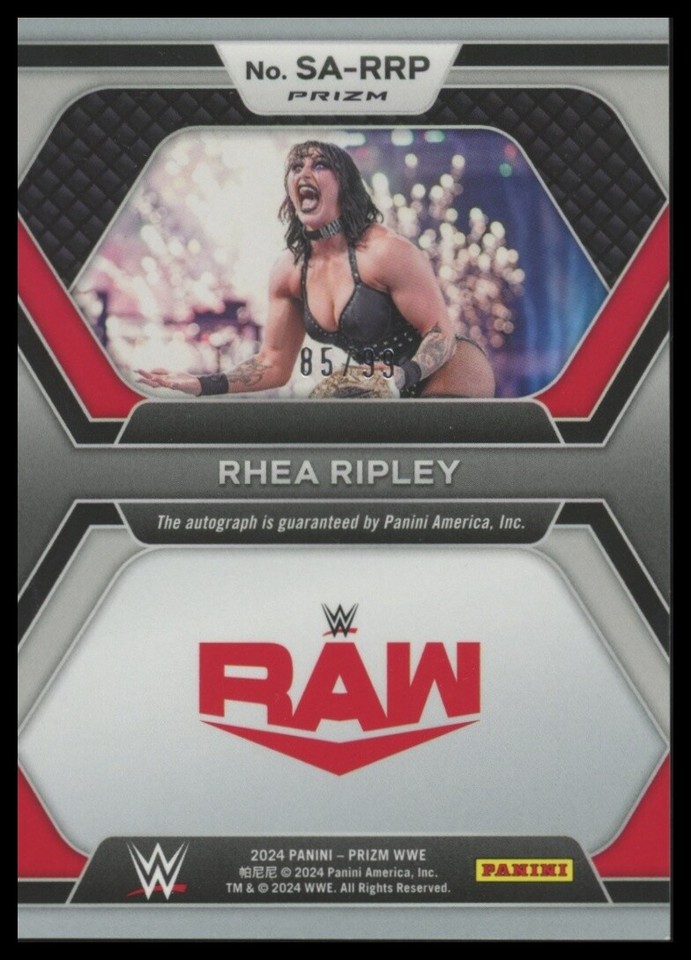 2024 Prizm WWE Rhea Ripley #SA-RRP Raw Superstar Autograph Red Prizm ...