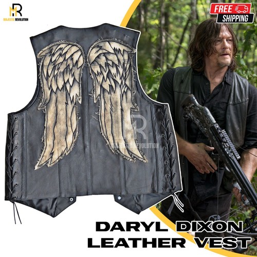 Daryl Dixon Vest Walking Dead Angle Wing Patches Real Leather TWD ...