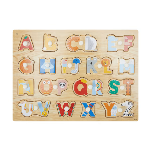 Wooden Alphabet Letters Pull Out Peg Puzzle Children Early Educational ...