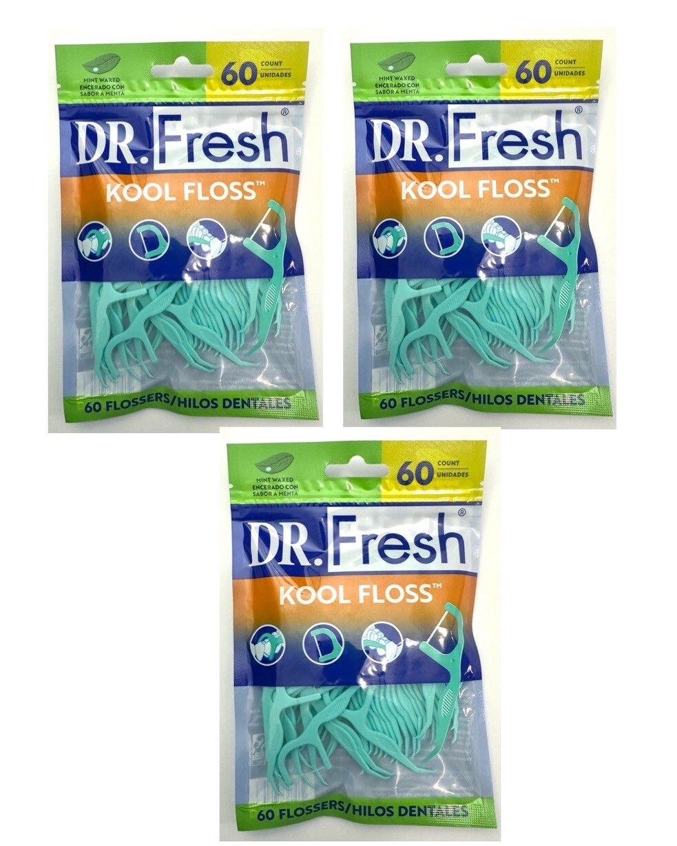 3 Pack Dr. Fresh Kool Floss, Mint Waxed Dental Flossers, 60 Count | eBay