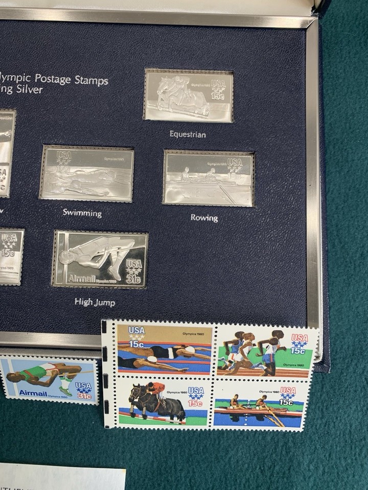 Below Melt!Mint matching Stamps!! 1980 U.S. Olympic Postage Silver ...