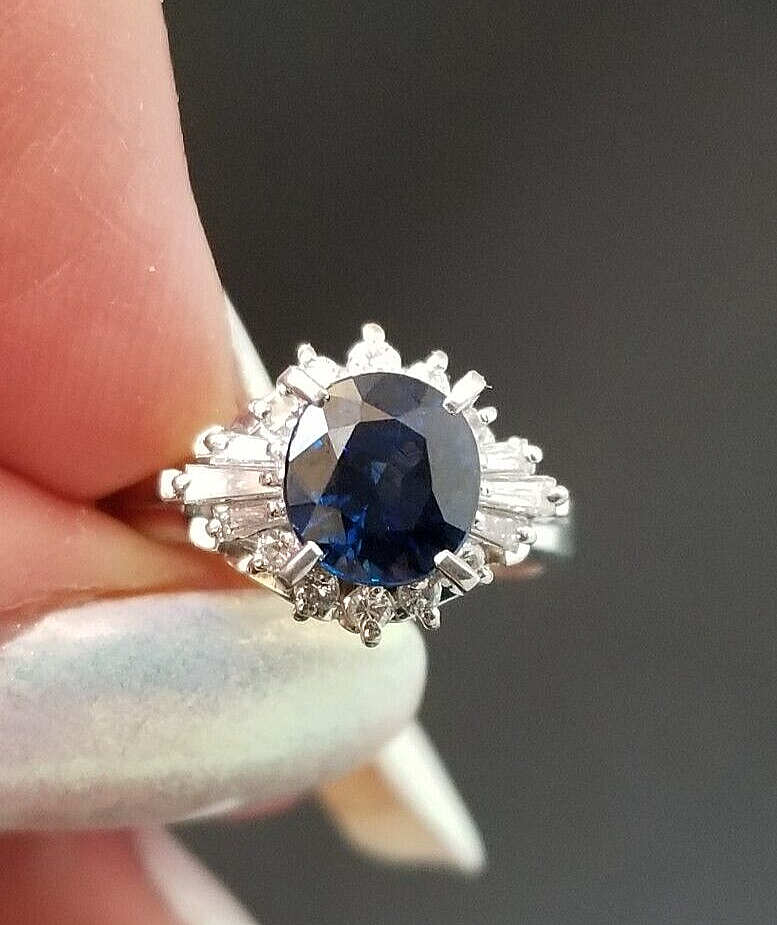 2.07TCW Beautiful Blue Sapphire Baguette Round Diamond platinum ring | eBay