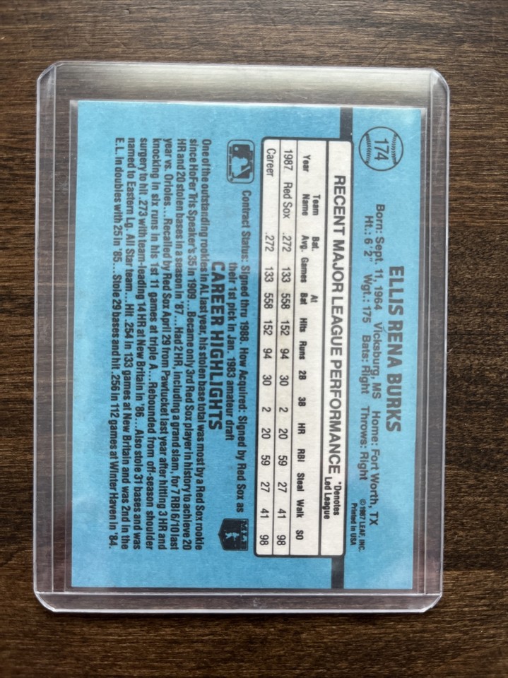 1988 Donruss #174 Ellis Burks RC Rookie Card Boston Red Sox ⚾️⚾️ | eBay