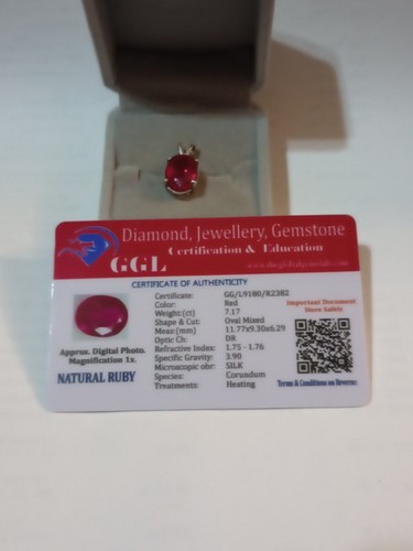 NATURAL EARTHMINED GGL CERTIFIED HEATED RUBY 7.17CT 925 STAMPED SILVER ...