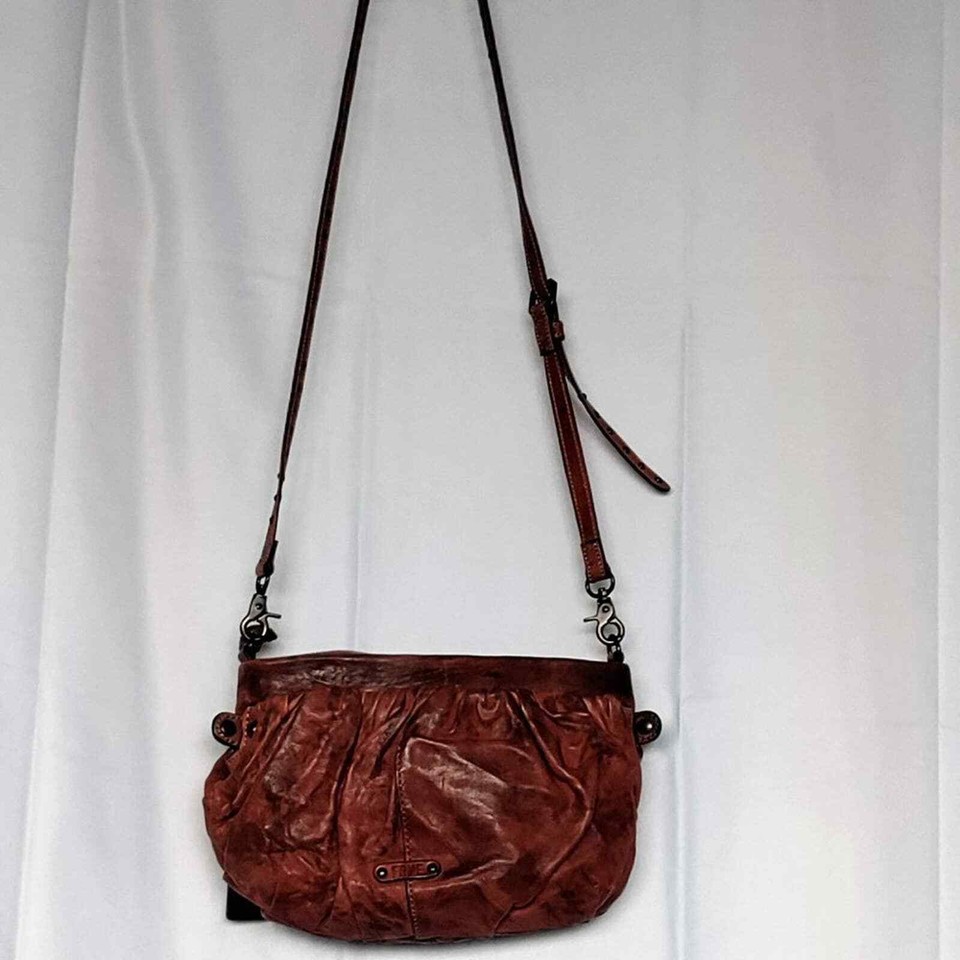 Frye Leather Distress Crossbody Purse Bag Brown Italian Leather Hard to ...