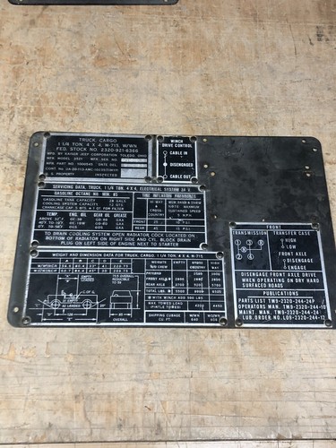 JEEP M715 ORIGINAL DATA PLATE | eBay
