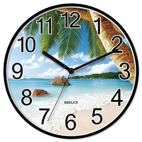 Wall Clock Non Ticking Large Number Coastal Beach Battery Operated ...