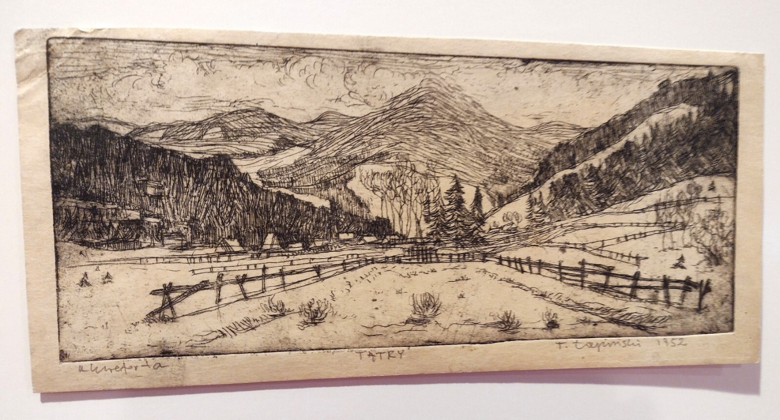 Tadeusz Lapinski original etching hand signed entitled "Tatry" 1954 ...
