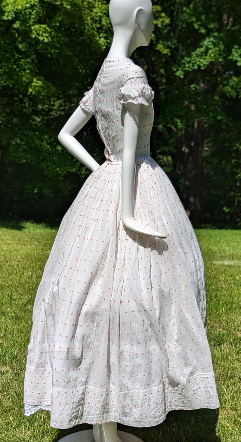CIVIL WAR ERA SHEER PINK SWISS DOT MUSLIN SUMMER DRESS W CAP SLEEVES | eBay