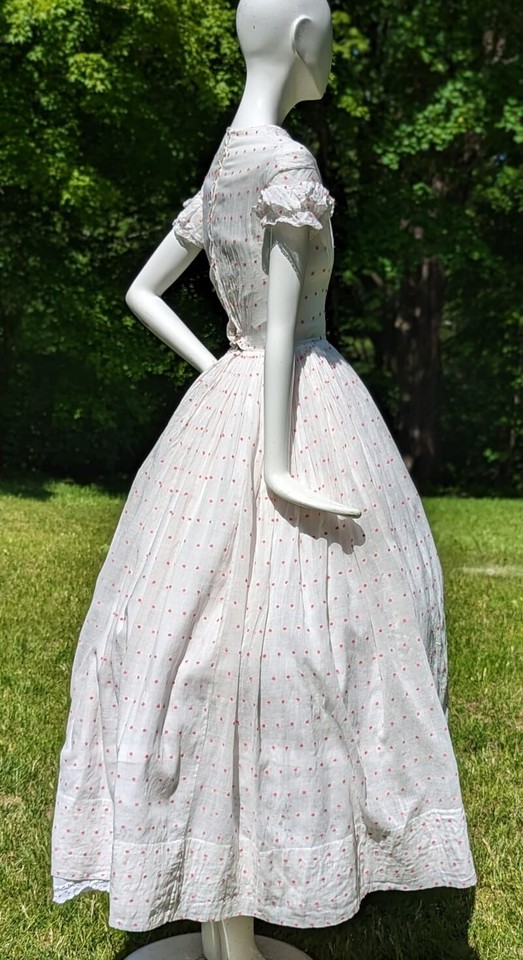 CIVIL WAR ERA SHEER PINK SWISS DOT MUSLIN SUMMER DRESS W CAP SLEEVES | eBay