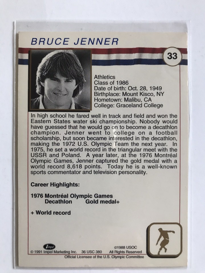 1991 Impel Hall of Fame US Olympic Cards - Bruce Jenner Official ...