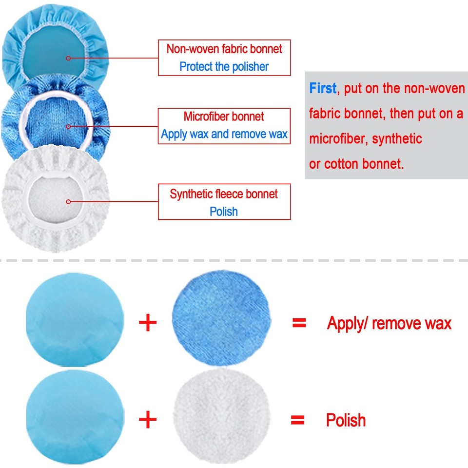 12 Pieces Car Polisher Pad Bonnet 5-6 Inch Polishing Bonnets Microfiber ...
