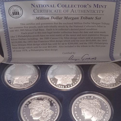 Million Dollar Morgan Set .999 Silver Clad Proof 5 Coins National Mint ...