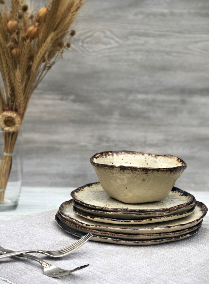 Rustic Ceramic Dinnerware Set Stoneware Dinner Cereal Pasta Salad Plate ...