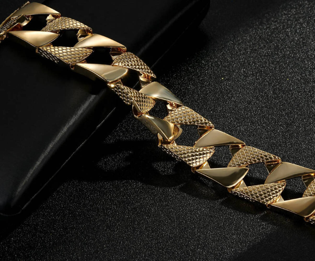 Luxury 18K Gold GF 22mm Lizard Patterned Chaps Snake Cuban Curb ...
