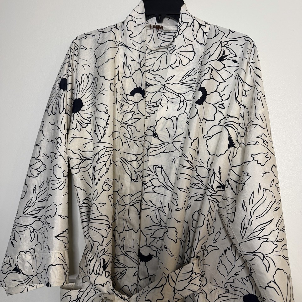 Vintage jim thompson silk Black And White Robe, Kimono One Size | eBay