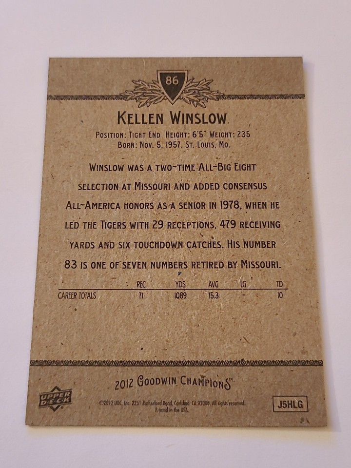2012 Kellen Winslow Upper Deck Goodwin Champions #86 | eBay