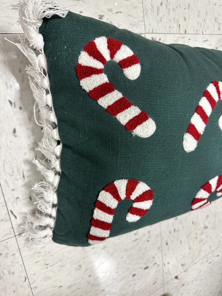 Cozy Candy Cane Faux Fur Peppermint Candy Throw Pillow Christmas Green ...