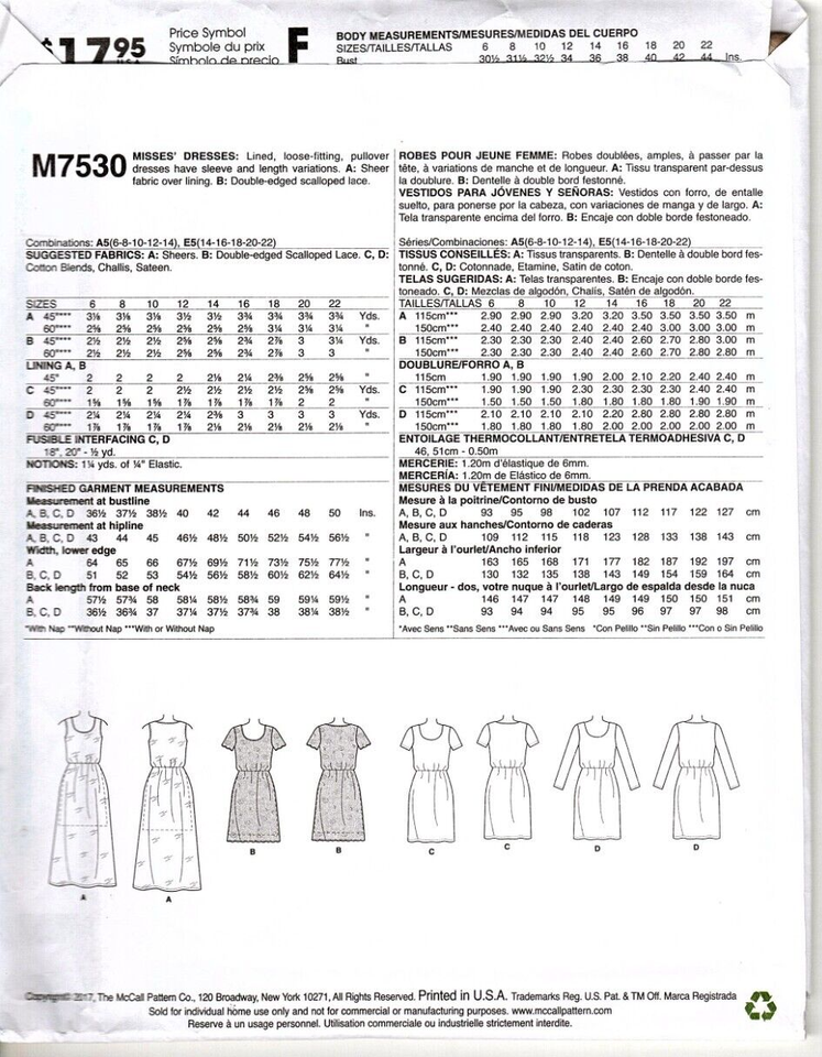 McCall's M7530 Misses 6 to 14 Learn to Sew Dress Uncut Sewing Pattern ...