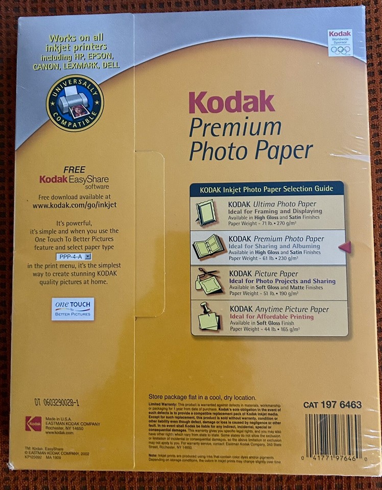 KODAK Premium Photo Paper INK Jet Printers High Gloss 8.5 X 11 100 ...
