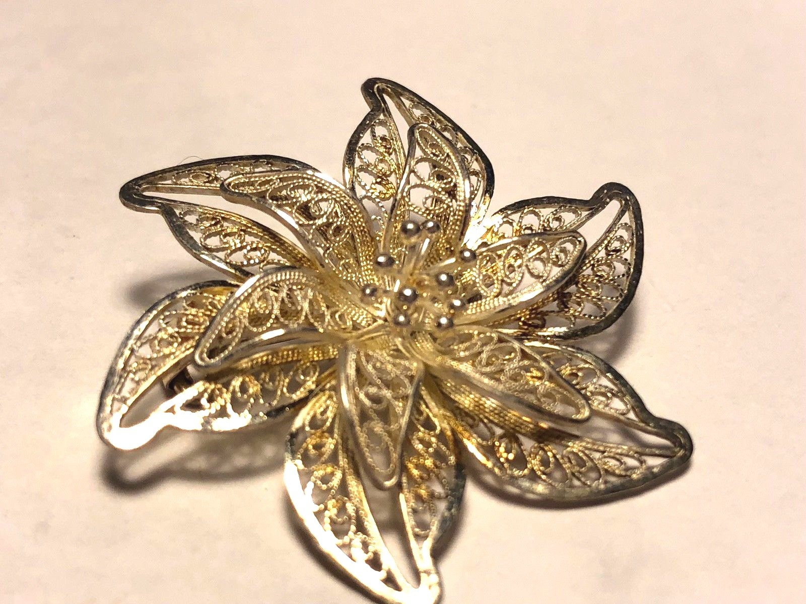 STERLING SILVER 925 ART FILIGREE FLOWER PIN BROOCH | eBay
