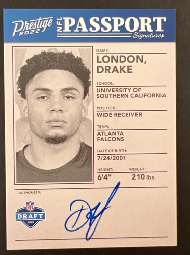 2022 Prestige Drake London NFL Passport Signatures Autograph #NPS-DL ...