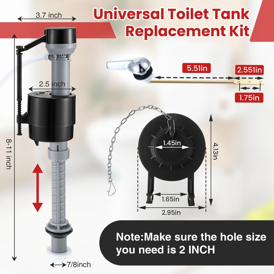 Universal Toilet Flusher Replacement Kit Fill Valve 2 Inch Flapper ...