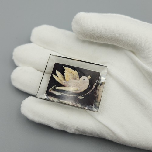 Vtg Lucite White Bird Brooch Dove Reverse Painted Carved Rectangle RARE ...