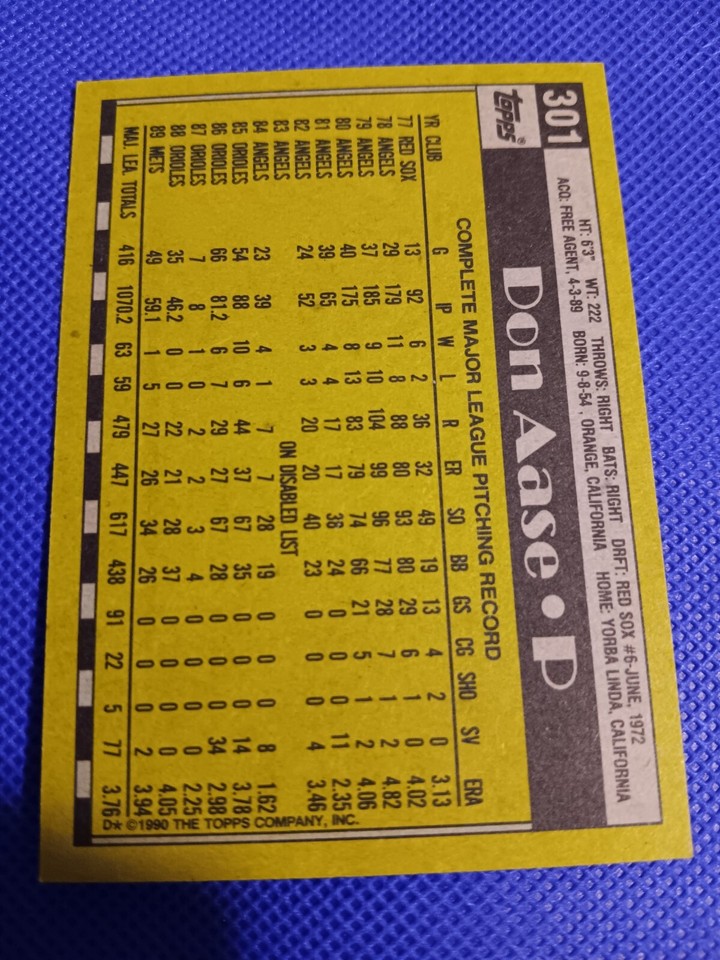1990 Topps - #301 Don Aase | eBay