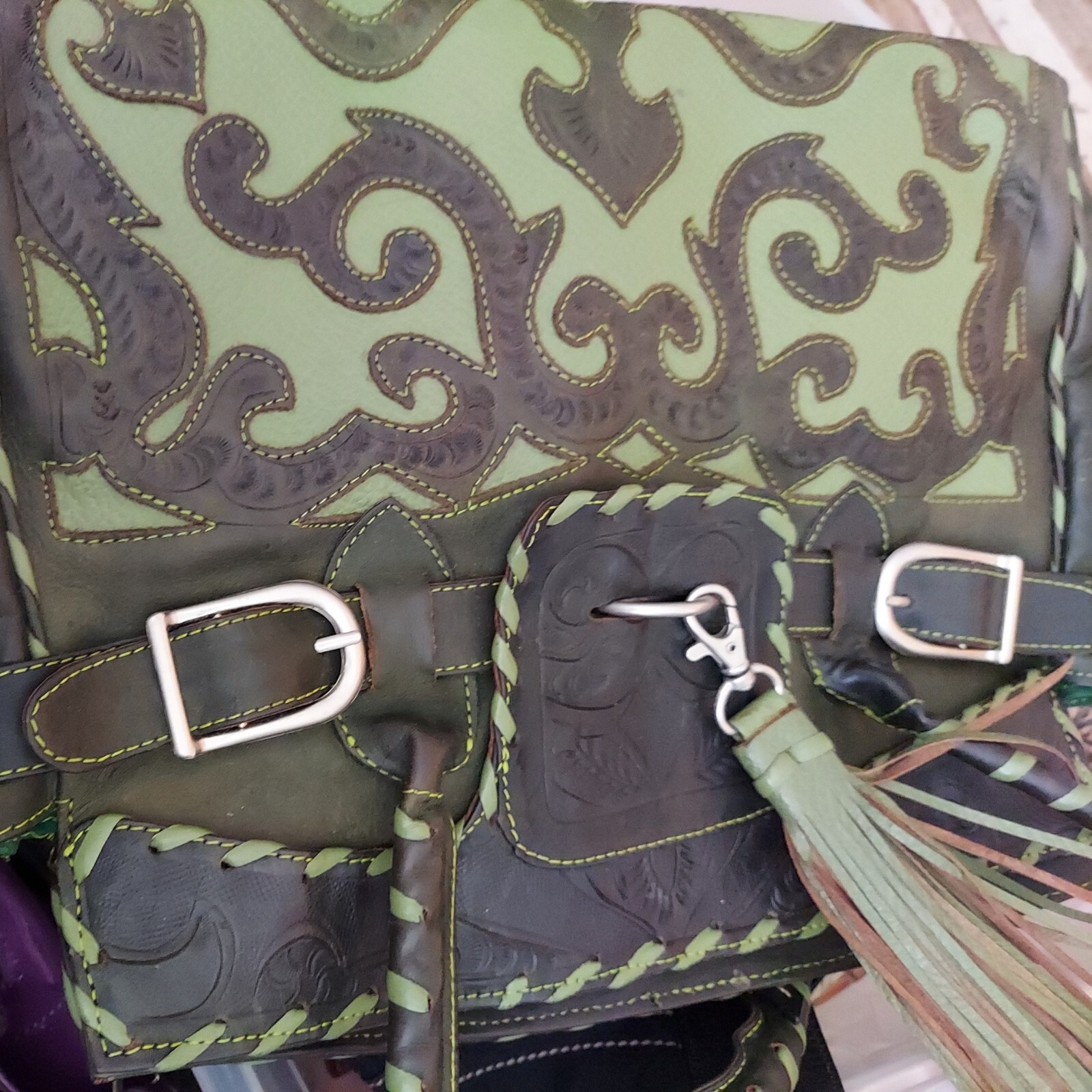 LEADERS IN LEATHER Tooled Western Leather Shoulder La… - Gem