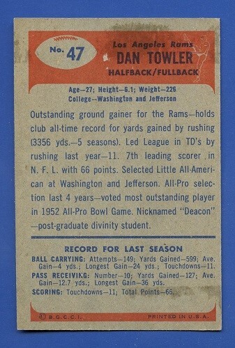 1955 BOWMAN # 47 DAN TOWLER LOS ANGELES RAMS EXMT FREE SHIPPING | eBay