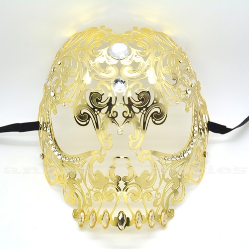 Prom Party Skull Laser cut Metal Mask Crystal Gold Masquerade Mask | eBay