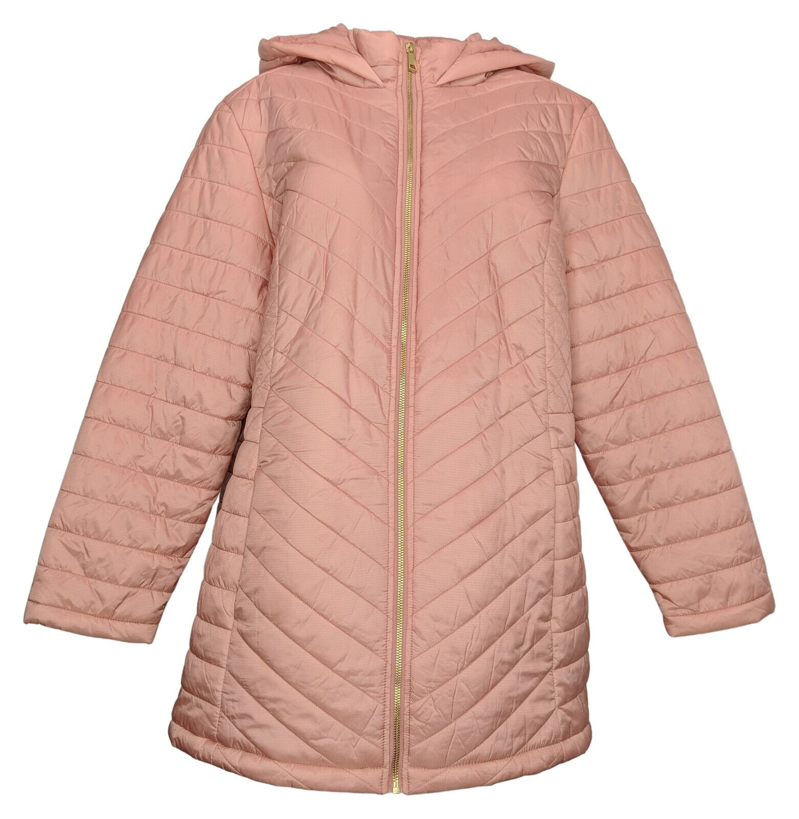 zuda Women's Quilted Puffer Jacket Pink Nylon Coat Raincoat Parka Side ...