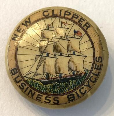 vintage NEW CLIPPER Business Bicycles Pin Back advertising Lapel BUTTON ...