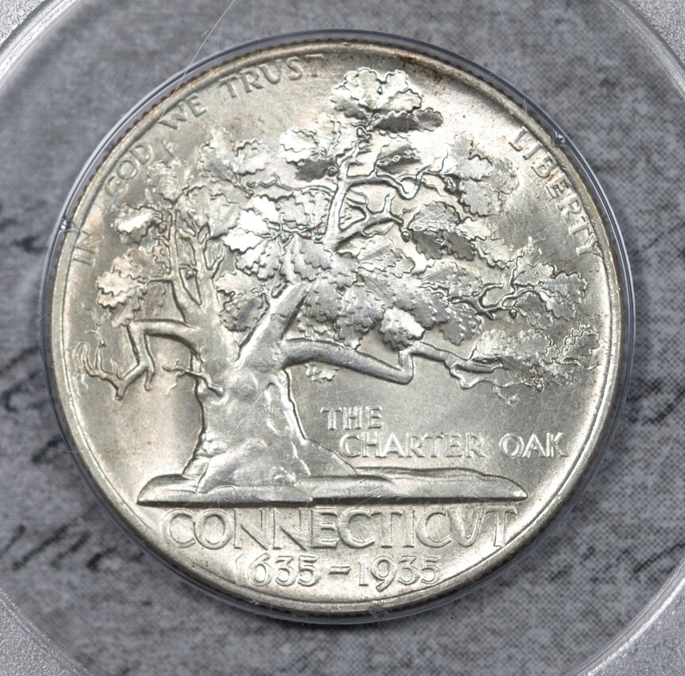 1935 Connecticut Commemorative Half Dollar PCGS MS64 CAC Rattler Holder ...