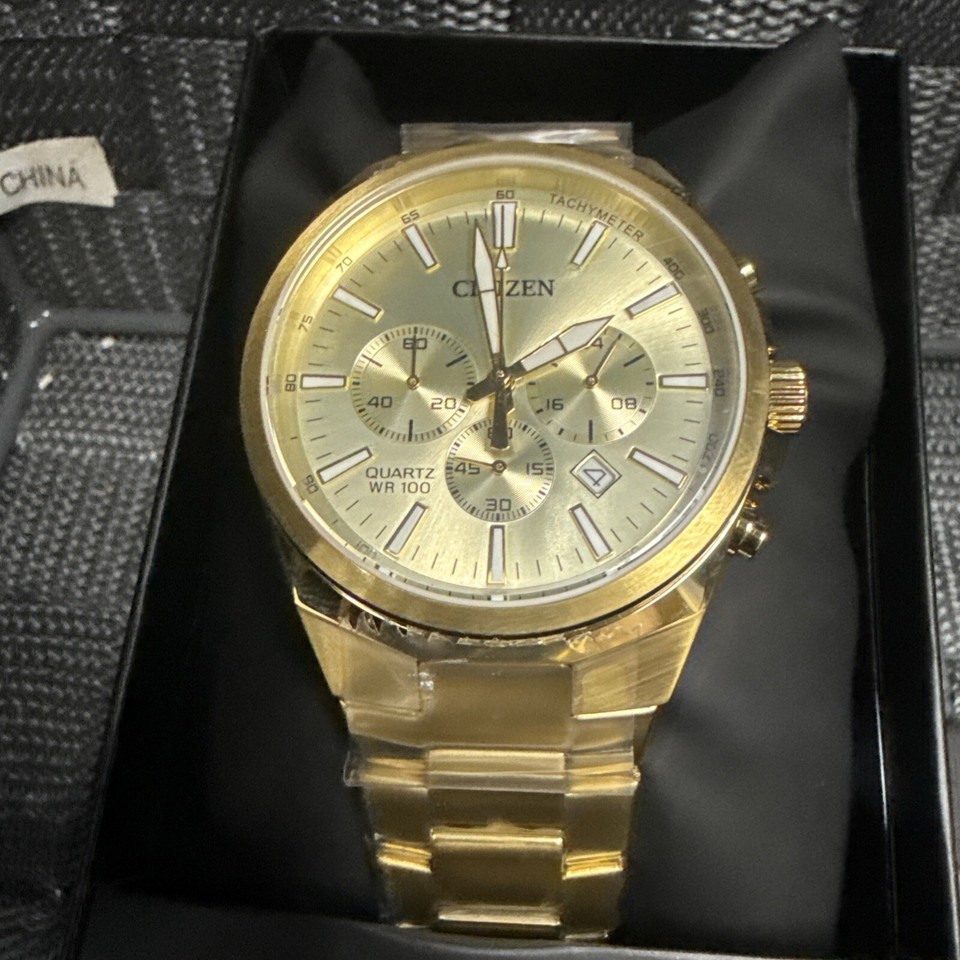 Citizen Men's Gold Tone Gold Dial Chronograph Stainless Steel Watch AN8172-53P | eBay
