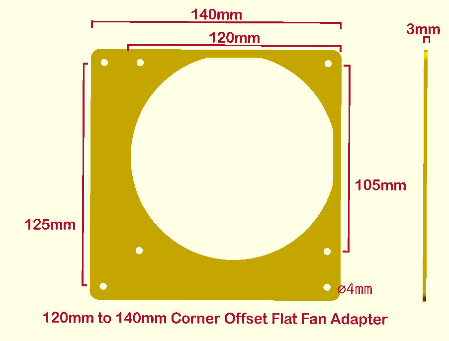 120mm to 140mm CORNER OFFSET Flat Fan Adapter Converter change mounting ...