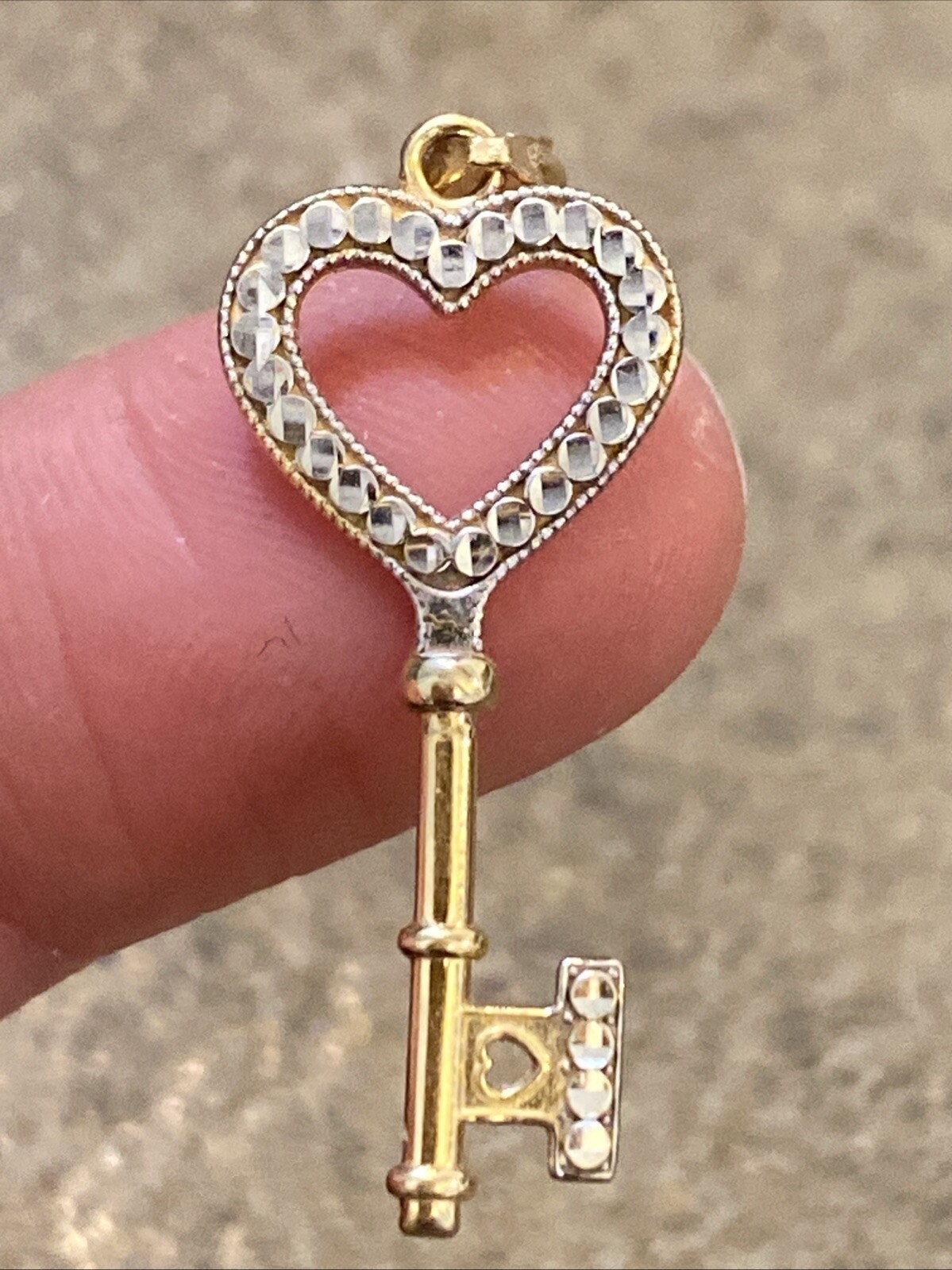 14K Gold Skeleton Key Charm - Gem