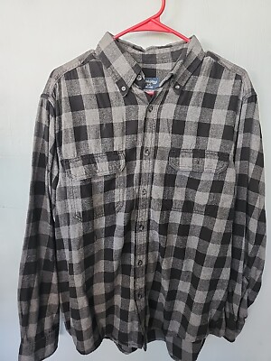 Faded Glory Flannel Shirt Mens Plaid Black Gray Long Sleeve Button Down ...