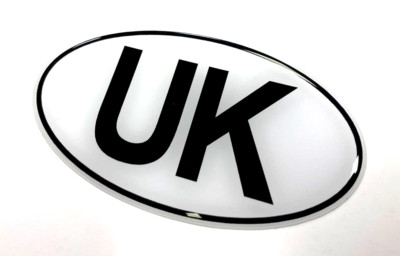 UK Oval 75mm x 43mm Car - Van Sticker/Decal - BLACK on WHITE - GLOSS ...