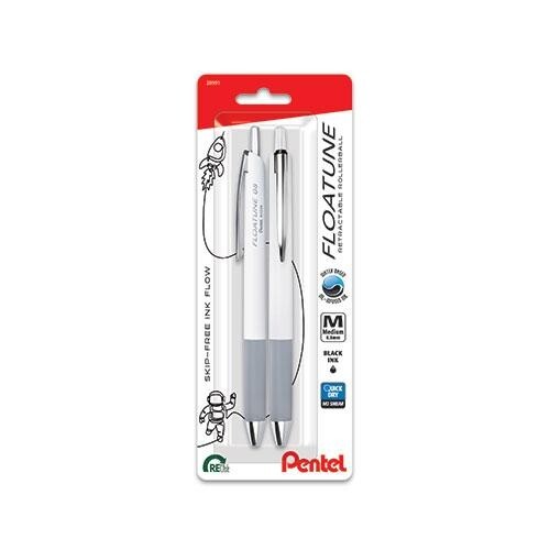Pentel Floatune Retractable Pen 0.8mm White Barrel Black Ink 2/Pk ...
